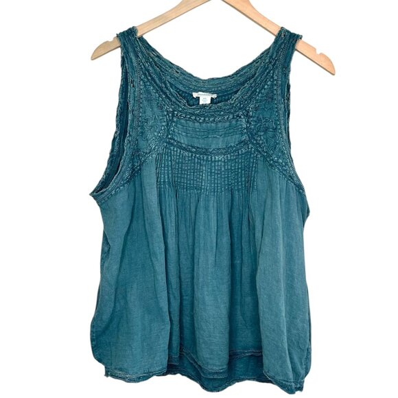 Sundance | Tops | Sundance Womens Boho Teal Blue Crochet Trim 0 Cotton ...